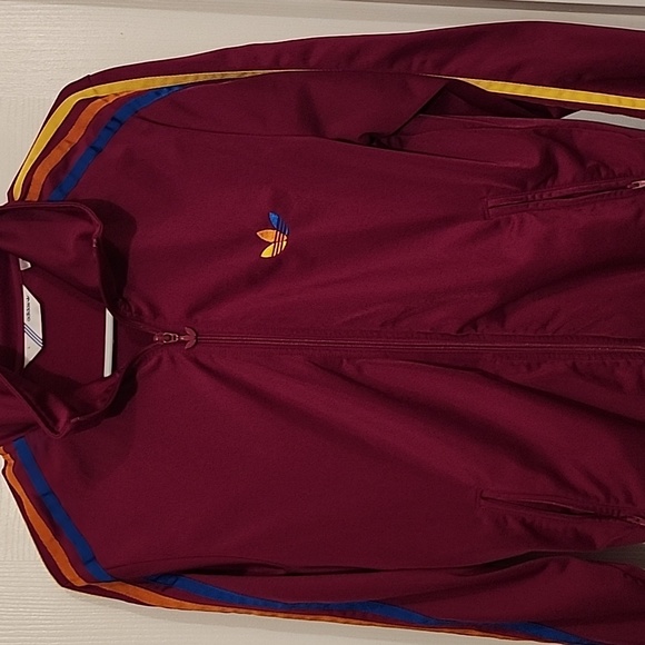 adidas | Jackets & Coats | Adidas Maroon Zip Up With Colorful Logo 7s ...